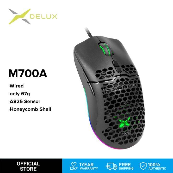 Delux M700 A725 A825 RGB Wired Gaming Mouse 67g Lightweight Honeycomb ...