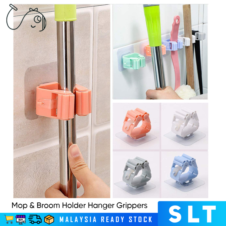 SLT Mop & Broom Holder Hanger Grippers Wall Mount Clips Hanging ...