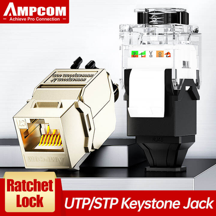 AMPCOM CAT7A CAT7 CAT6A CAT6 RJ45 Keystone Jack, Ratchet Lock STP/ UTP Toolless Modular Coupler ...