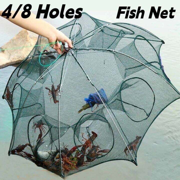 4/8 Holes Fishing Net Folding Umbrella Fish Net Crayfish Catcher Shrimp ...