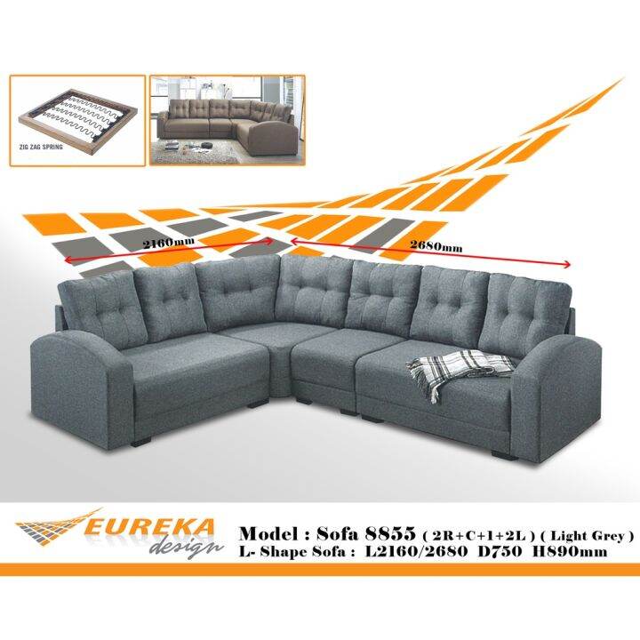 EUREKA Sofa Set Corner Couch Modern Upholstery Fabric Wood Living Room 8855 (Deliver ...
