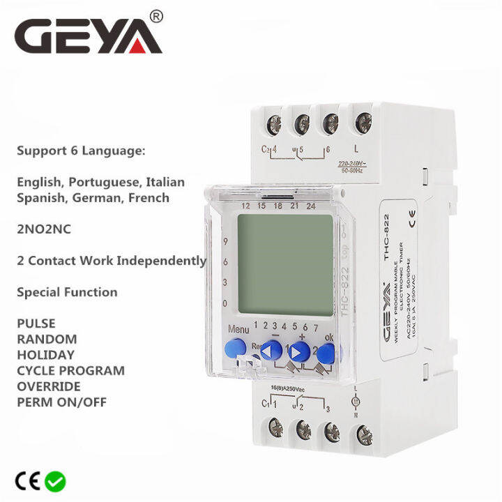 GEYA THC-822 Conversational Programmable Timer 2Channel Changeover Contacts Digital Timer Switch ...