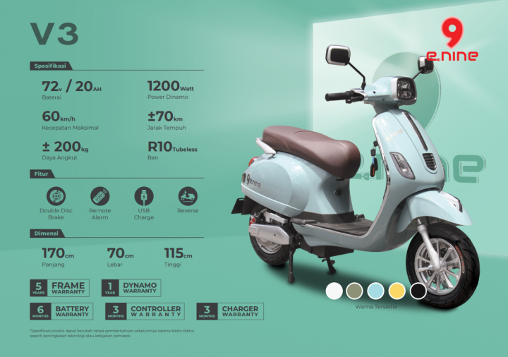 E-NINE VESPA MOTOR LISTRIK V3 | Lazada Indonesia