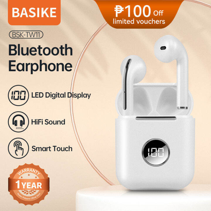 BASIKE Wireless Bluetooth Earphone TW11 TWS Stereo Headphones with Mic ...