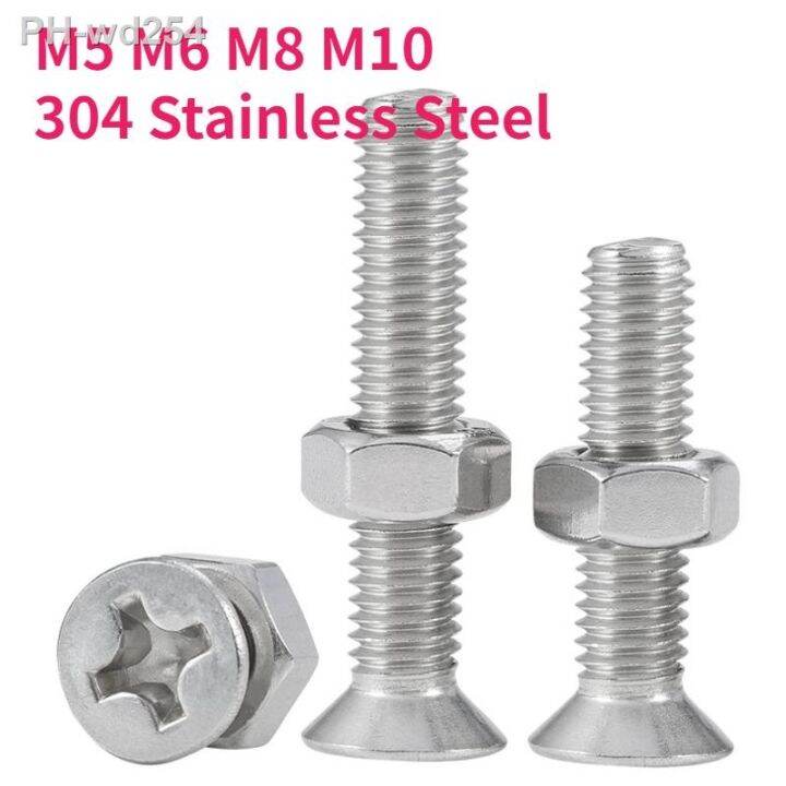 M5 M6 M8 M10 304 Stainless Steel Two-piece Screw Nut Set Cross Phillips Countersunk Flat Head ...