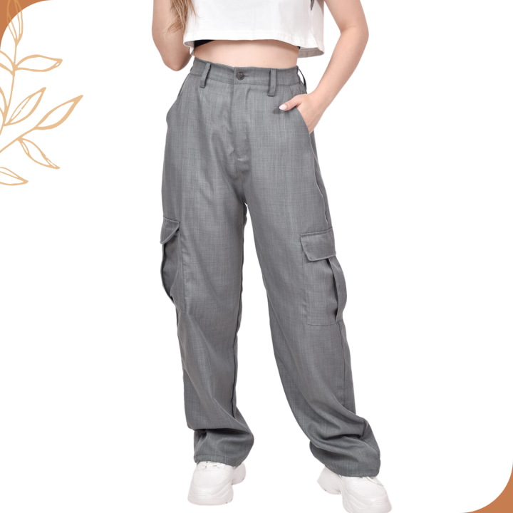 Deborah Linen Cargo Trousers Pants for Women Korean Style Casual Office ...