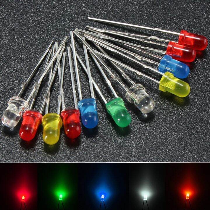 100pcs/lot 3mm LED Emitting Diodes Light Kit Round Top 5 Colors ...