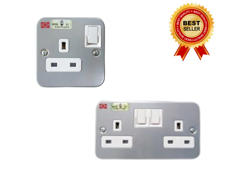 READY STOCK Sirim UMS Plug Socket 13A 1 Gang / 2 Gang Hard Metal 1213M 2213M Metal Clad Switch ...