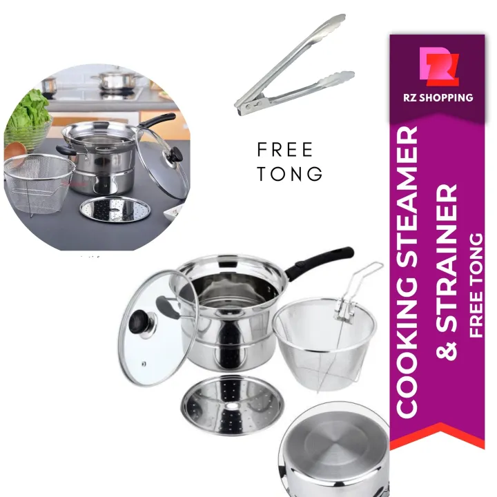 RZSHOPPING Steam and Deep Stainless Frying Cooking Pot with Boil Basket ...