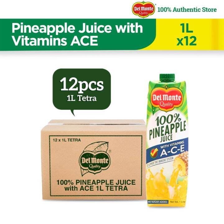 Del Monte 100 Pineapple Juice with Vitamin ACE 1L (Box of 12 Tetra ...