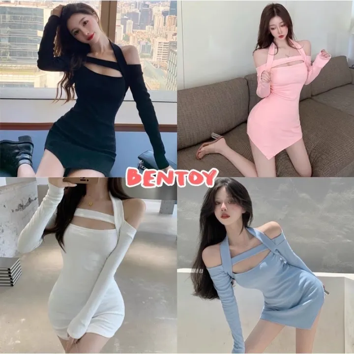 Bentoy(2107-1)เดรสไหมพรมแขนยาว รัดรูป ผ้ายืด ทรงสวย งานหรูเซ็กซี่ | Lazada.co.th