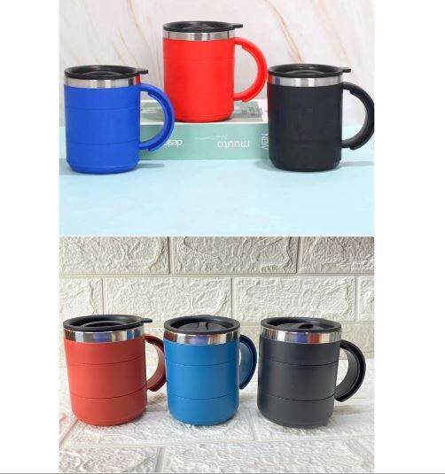 Stainless Coffee Mug Portable Mug 300ml Tea Mug Cofffee Mug with Handle and Cover Coffee Cup ...