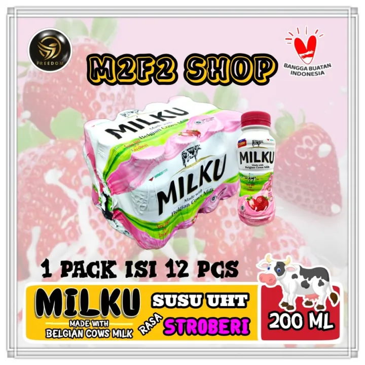 Susu MILKU Rasa Stroberi UHT Botol Plastik Pet - 200 ml (Kemasan Pack ...