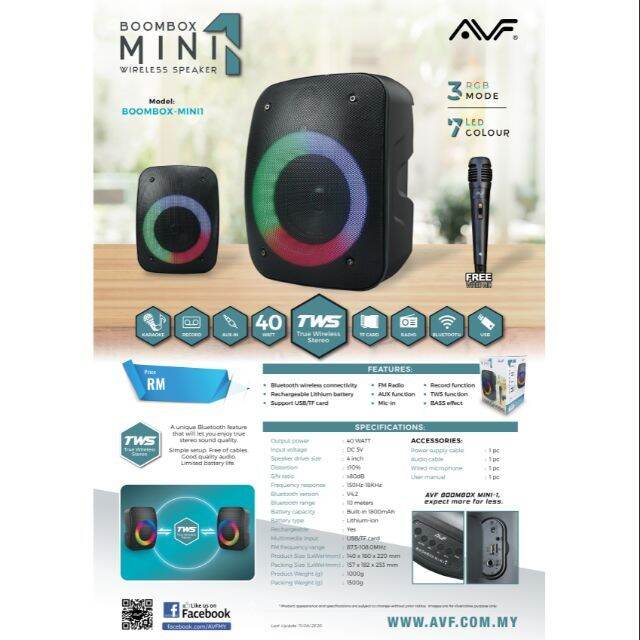 AVF Boombox MINI 1 TWS Portable Rechargeable Bluetooth Speaker | Lazada