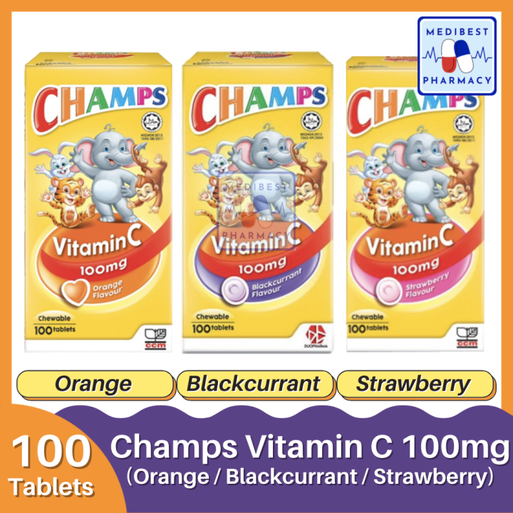 Champs Vitamin C Chewable 100mg Tablets (Orange/ Blackcurrant ...