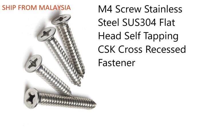 M4 Screw Stainless Steel SUS304 (A2) Flat Head Self Tapping Screw CSK ...