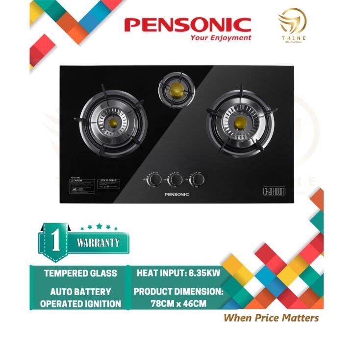 Pensonic Tempered Glass 3 Burner Built-In Hob | PGH-618G, PGH618G (Gas ...