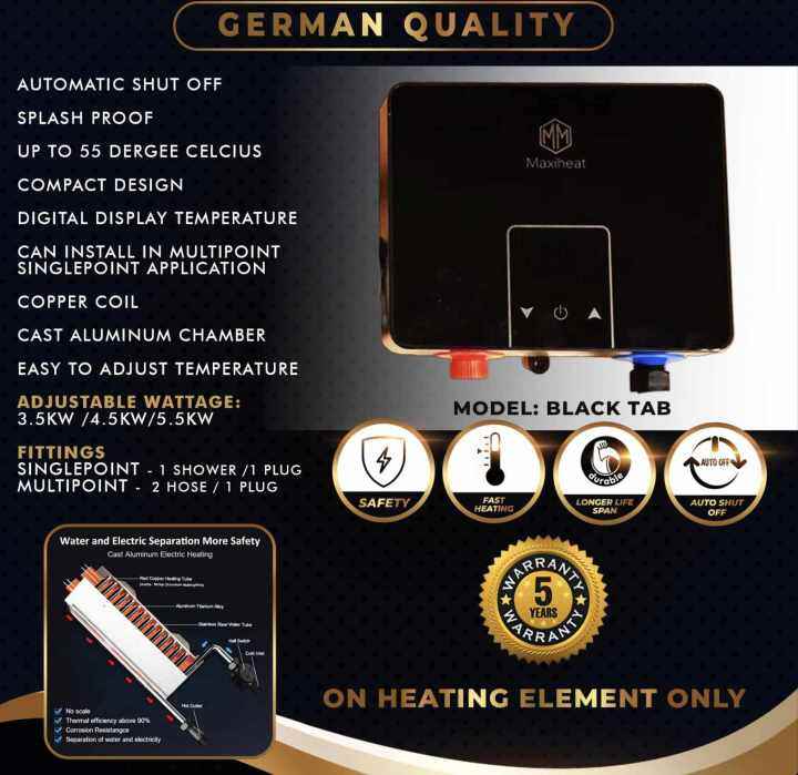 MAXIHEAT 2 WATER HEATER Instant Electric Shower Hot Water 5.5KW Small compact | Lazada PH