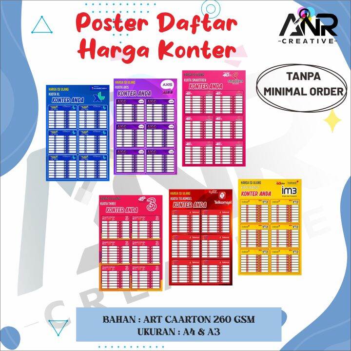 Poster Daftar Harga Konter/ Poster Harga Paket Data/ Poster Paket Kuota ...