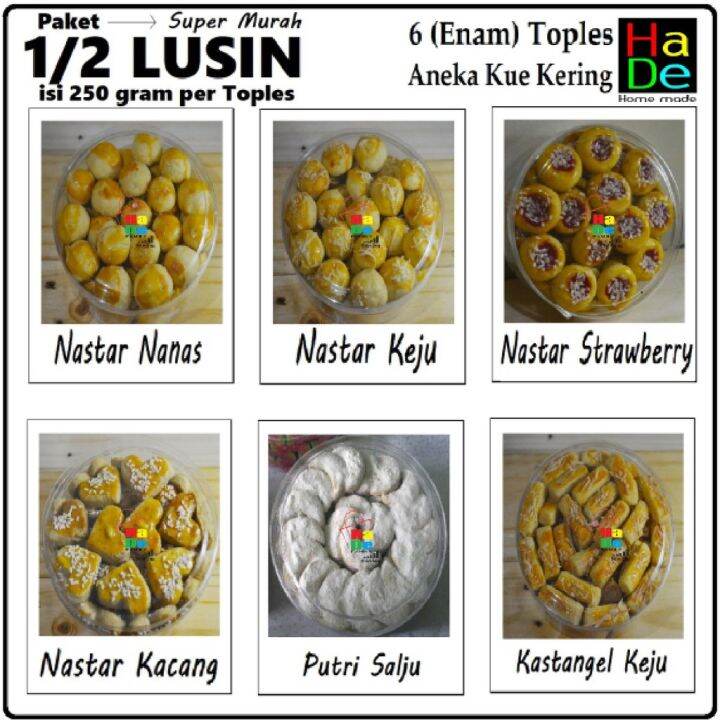 Kue Promo Kue Kering 1 Paket 6 Toples Campur 250g 1/4 kg Kue Cokelat ...