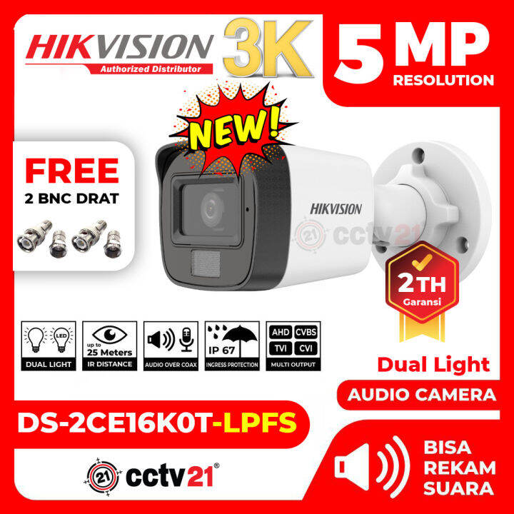 CCTV HIKVISION DS-2CE16K0T-LPFS 5MP 3K DUAL LIGHT AUDIO COLORVU Outdoor Bullet | Lazada Indonesia
