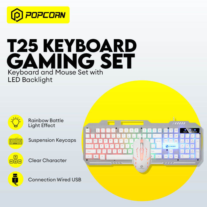 T25 Gaming Keyboard and Mouse Set Ergonomic Metal Colorful LED ...