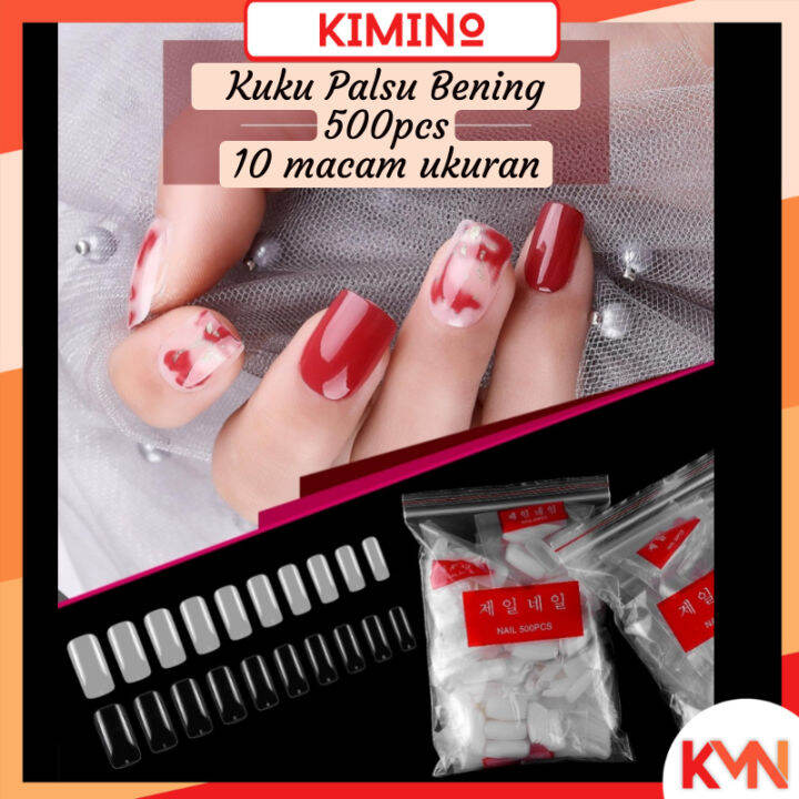 KMN 500pcs Fake Nail Kuku Palsu Extention Bening Bentuk Stiletto Oval ...