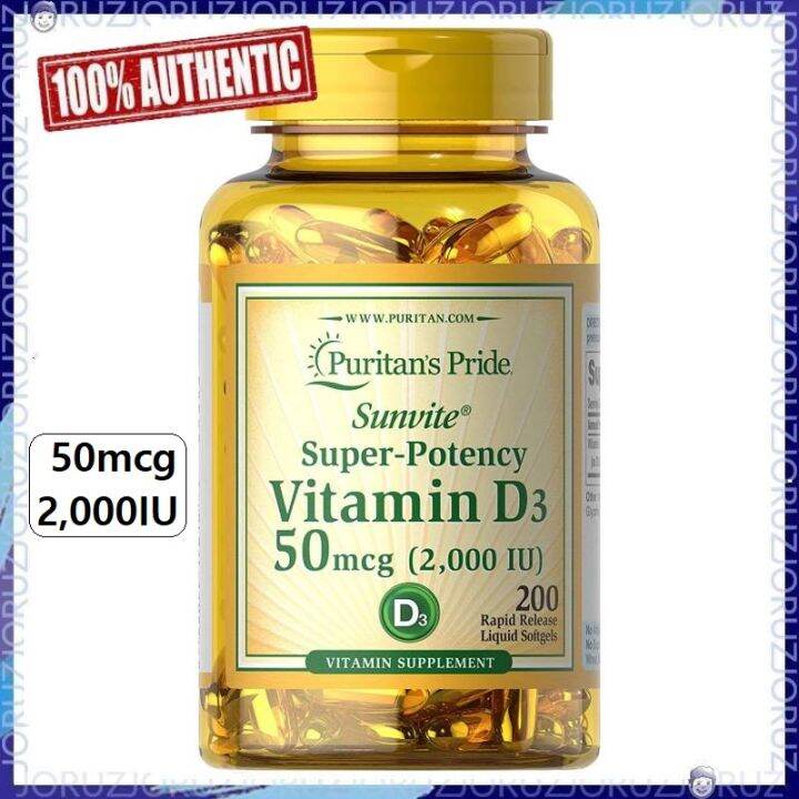 Puritan's Pride Sunvite Super Potency VITAMIN D3 50mcg, (2000 iu) 200 softgels 100% AUTHENTIC ...
