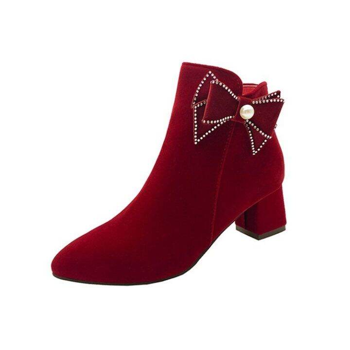 VALAG ฤดูหนาวรองเท้าแต่งงานของผู้หญิง2022ใหม่ไวน์แดงรองเท้าเจ้าสาว ...