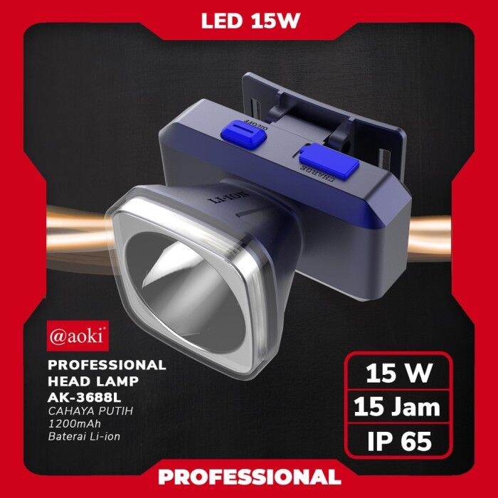 Senter Kepala 15W Baterai Lithium Tahan Hingga 15Jam Profesional ...