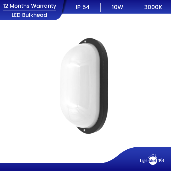 10W IP54 LED Oval Bulkhead E27 Lamp Base Wall Light Ceiling Downlight ...