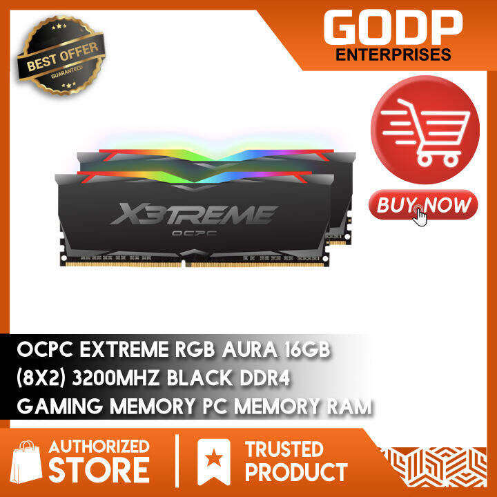 OCPC EXTREME RGB AURA 16GB (8X2) 3200MHZ Black DDR4 Gaming Memory PC ...