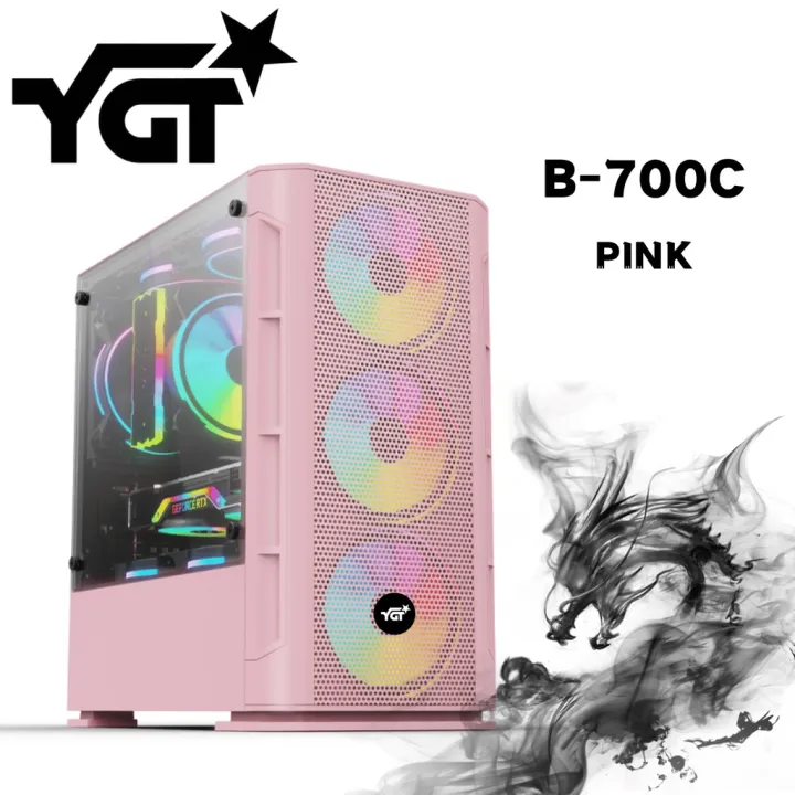 YGT B-700C PINK Tempered Glass Gaming PC/ Desktop Case M-ATX / MINI-ITX ...