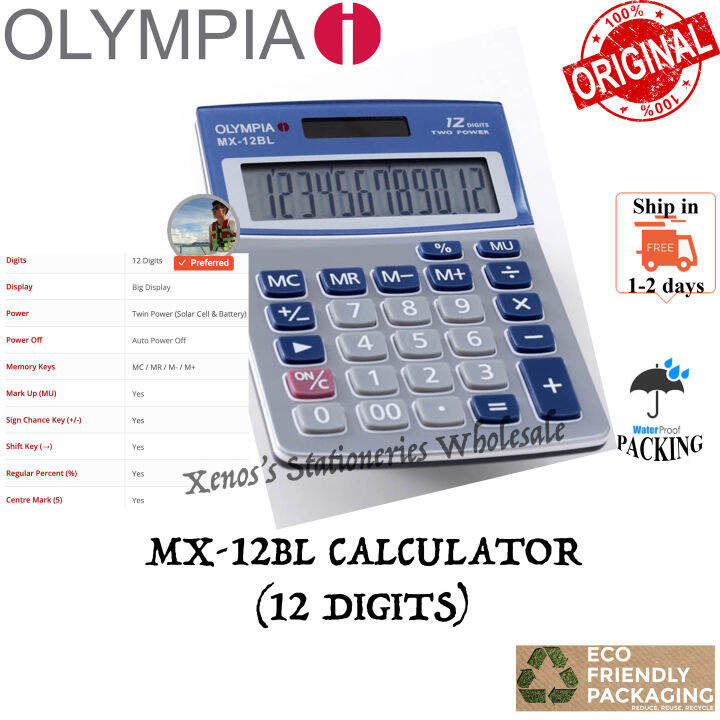 OLYMPIA CALCULATOR MX-12BL (READY STOCK / 100% ORIGINAL) | Lazada