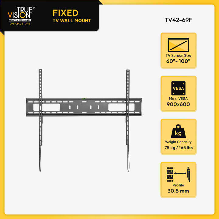 True Vision Large Low Profile Fixed TV Wall Mount Bracket w/ screw for ...