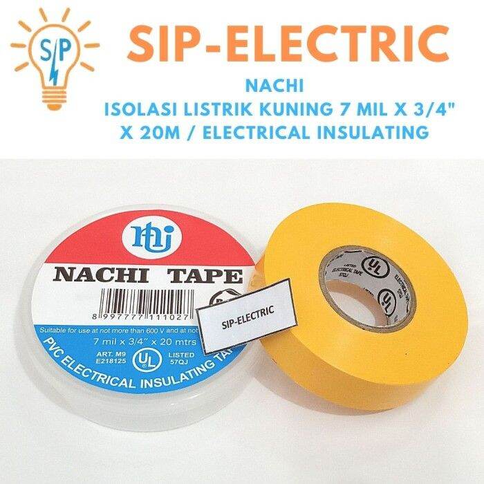 NACHI ISOLASI LISTRIK KUNING 7 MIL X 3/4" X 20M / ELECTRICAL INSULATIN ...