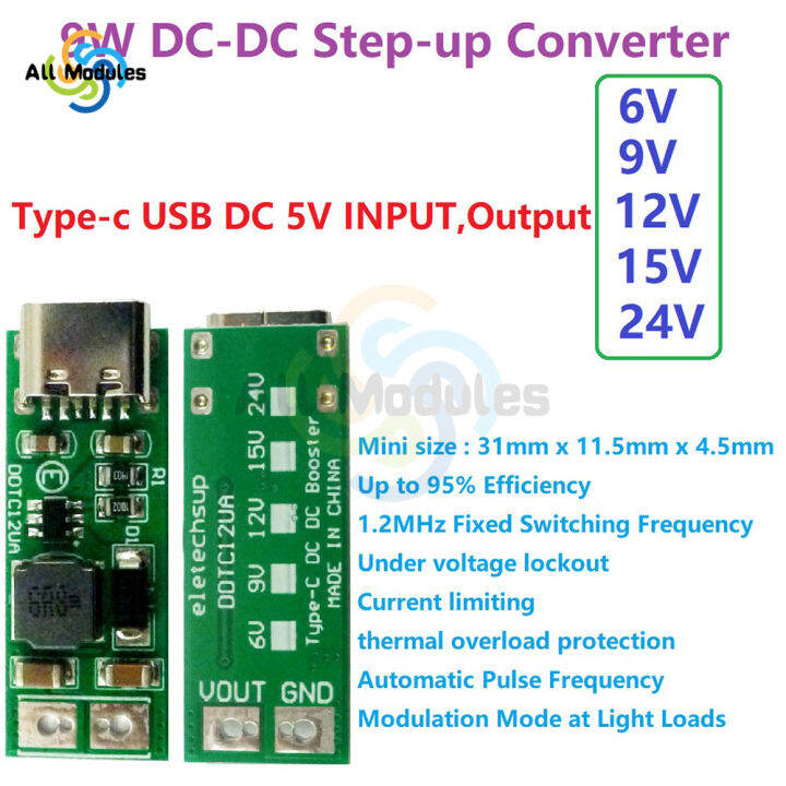 9W mini Type-C USB DC 5V to 6V 9V 12V 15V 24V DC DC Boost Step-up ...