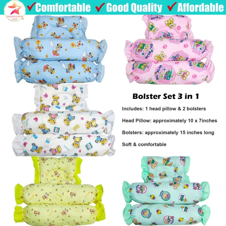 COD 3-pcs Baby Head Pillow Bolster Bolsters Hotdog Unan Set | Lazada PH