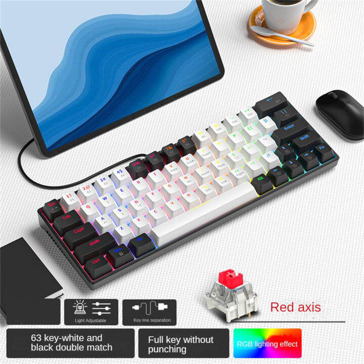 RGB USB Mini Mechanical Gaming Wired Keyboard Red Switch 63 Key Gamer ...