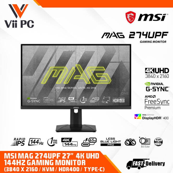 MSI MAG 274UPF 4K IPS 144HZ 1MS HDMI 2.1 HDR400 G-SYNC ANF FREESYNC Adjustable Stand GAMING ...