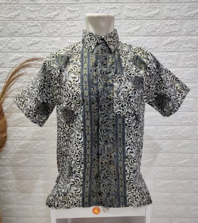 DLshop KEMEJA BATIK PRADA FOIL MOTIF CACING MODEL KLEP INTIP TGN PENDEK ...