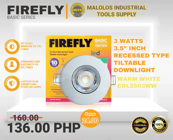 FIREFLY 3.5” Inch Recessed Type Tiltable Downlight 3W & 5W (Daylight ...