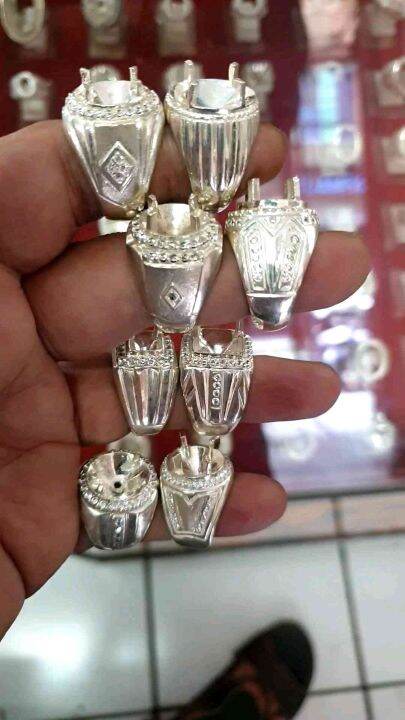 ring emban perak asli model gigi bajing berbalut zircount untuk batu ...