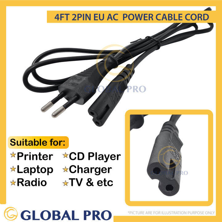 4FT EU 2 Pin AC CORD 2-Prong Port Power Cable Cord Adapter Figure 8 for ...