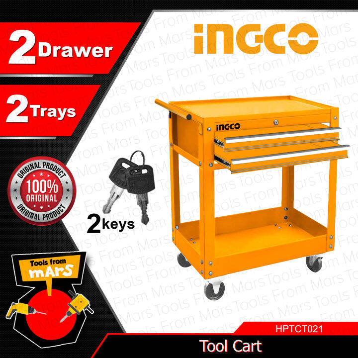 INGCO Tool Cart Organizer Box with Wheels 2-Tray Rolling Utility Cart ...