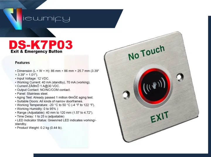 Hikvision DS-K7P03 Exit & Emergency Button Viewmify Ph | Lazada PH