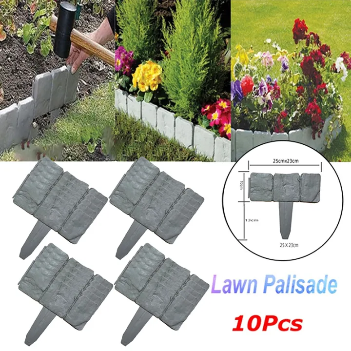 1 10pcs Garden Fence Edging Gray Garden Effect Stone Cobbled Plastic