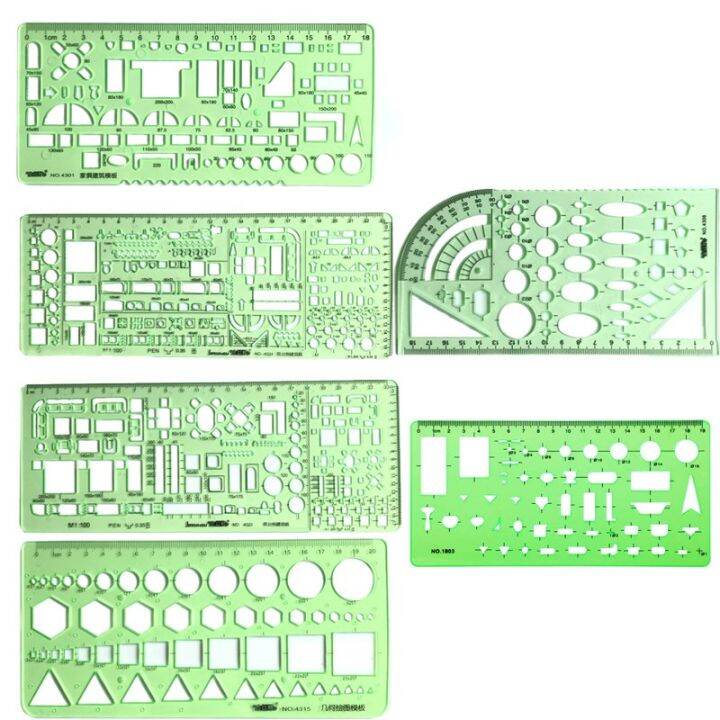 Rulers 6 Pcs Architect Multi Purpose Drawing Template Set Technical ...