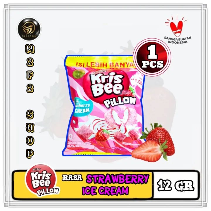Snack Kris Bee Pillow Rasa Strawberry Ice Cream Sachet - 12 gr (Kemasan ...