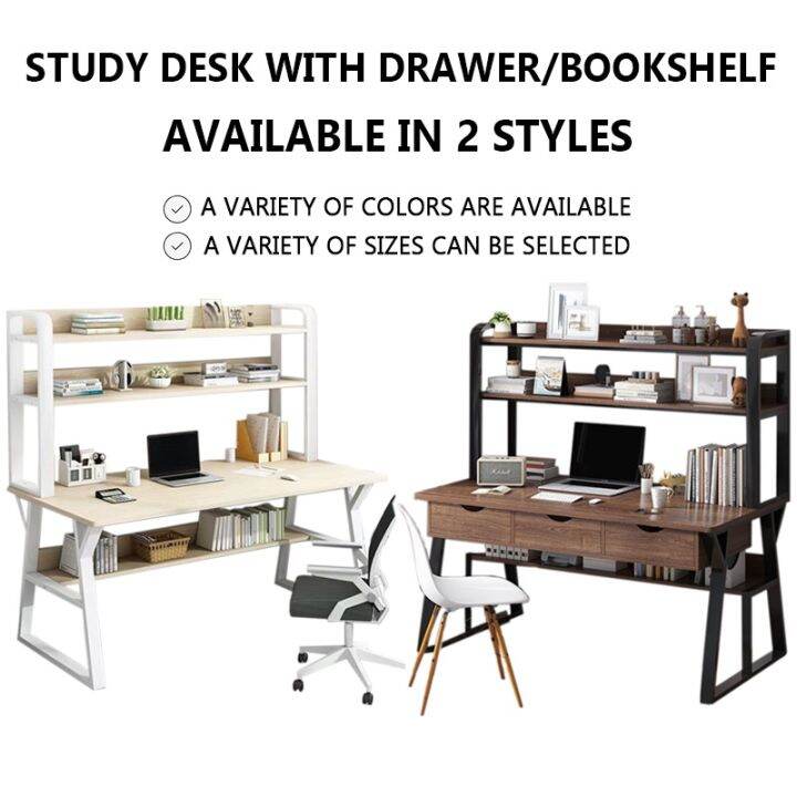 Study Desk With Drawer Computer Desk Bookshelf Study Table Computer ...